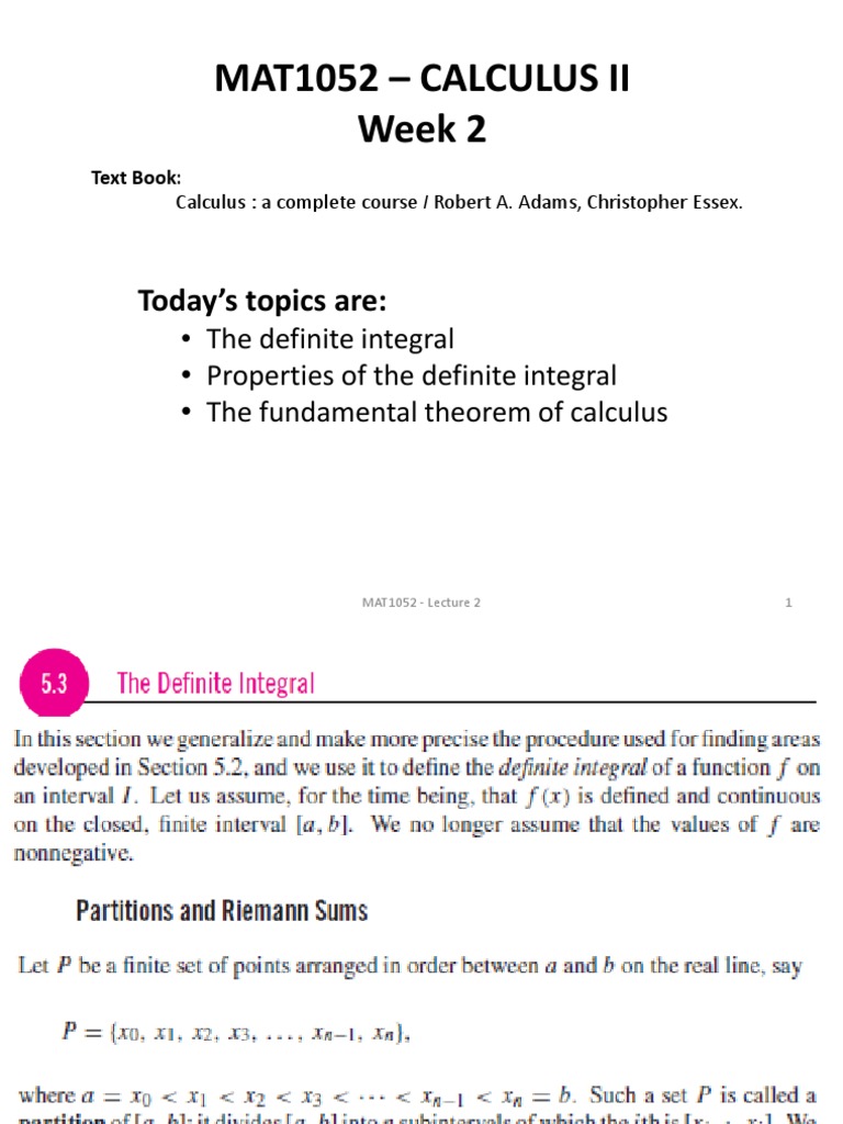 Mat1052 - Calculus Ii Week 2: Today's Topics Are | PDF