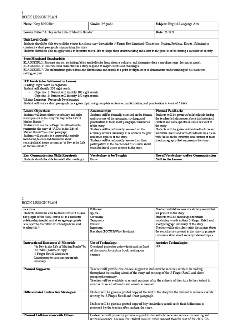 Book Lesson Plan | PDF | Lesson Plan | Vocabulary