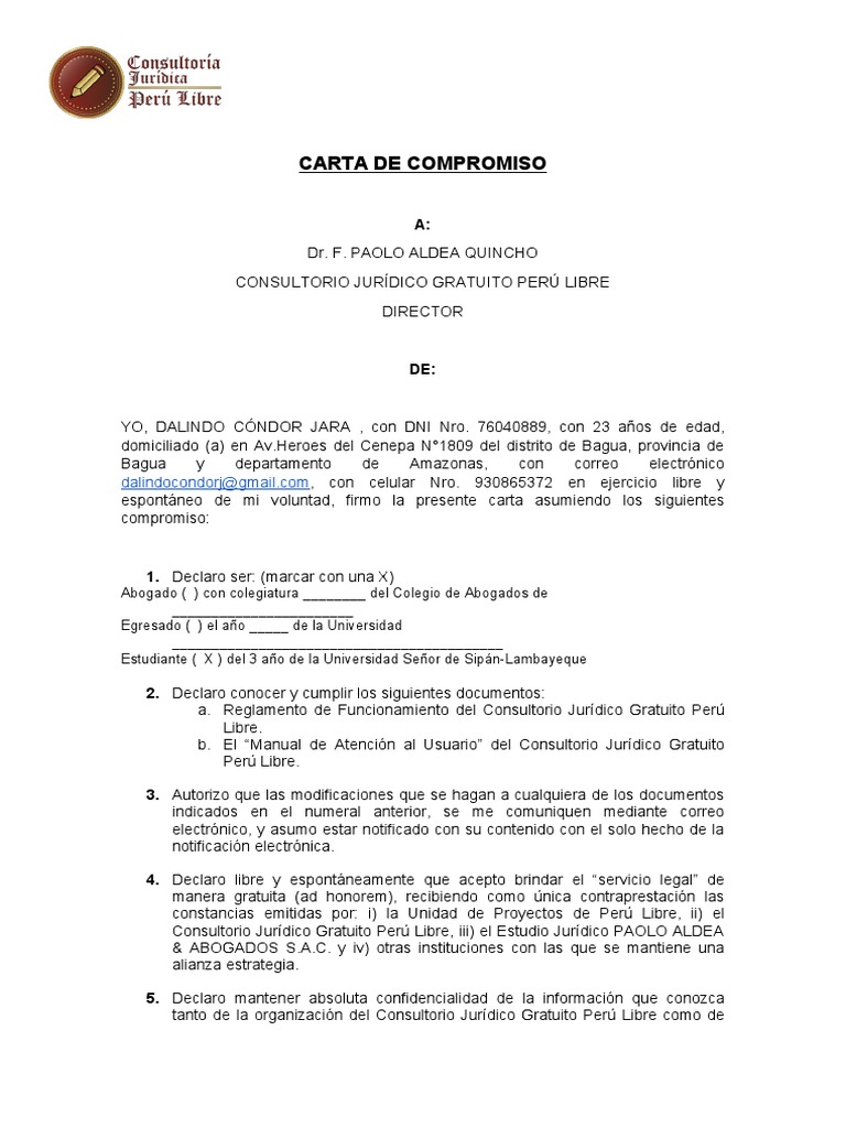 Carta de Compromiso | Descargar gratis PDF | Abogado