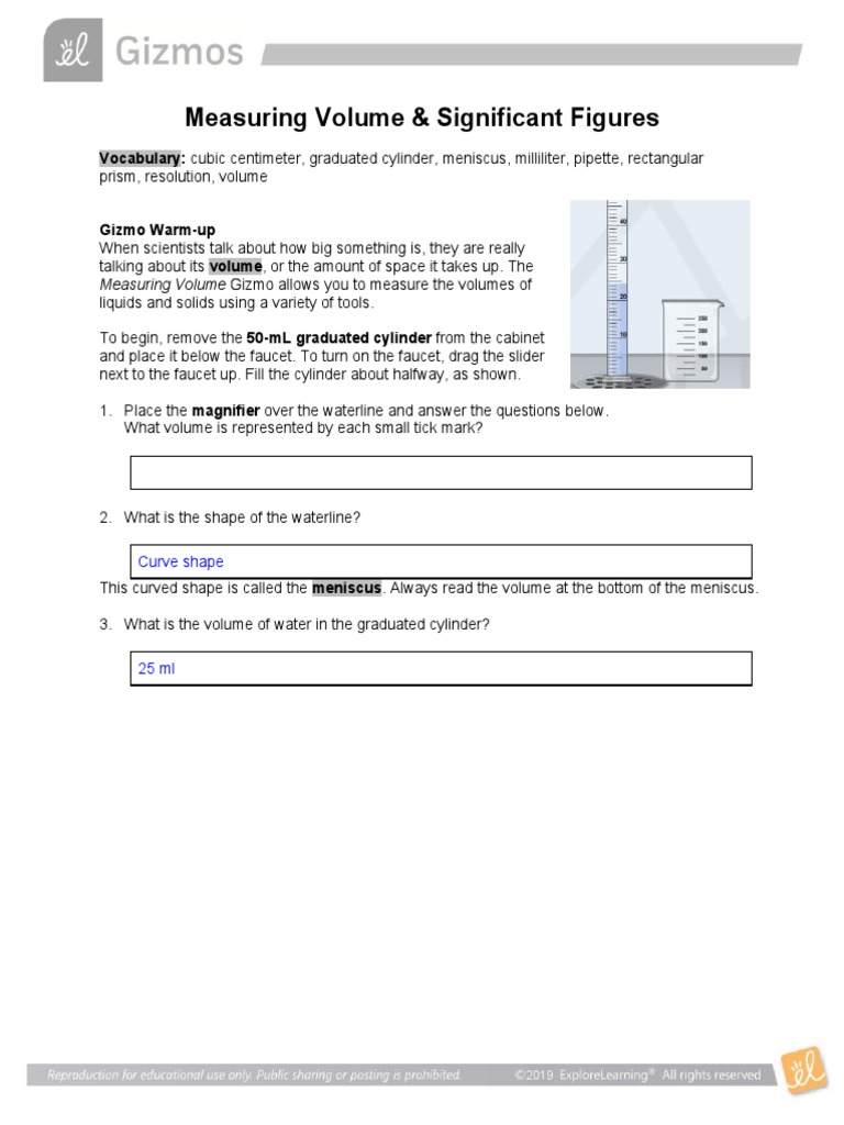 Measuring Volume with Gizmo Activities | PDF | Significant Figures ...