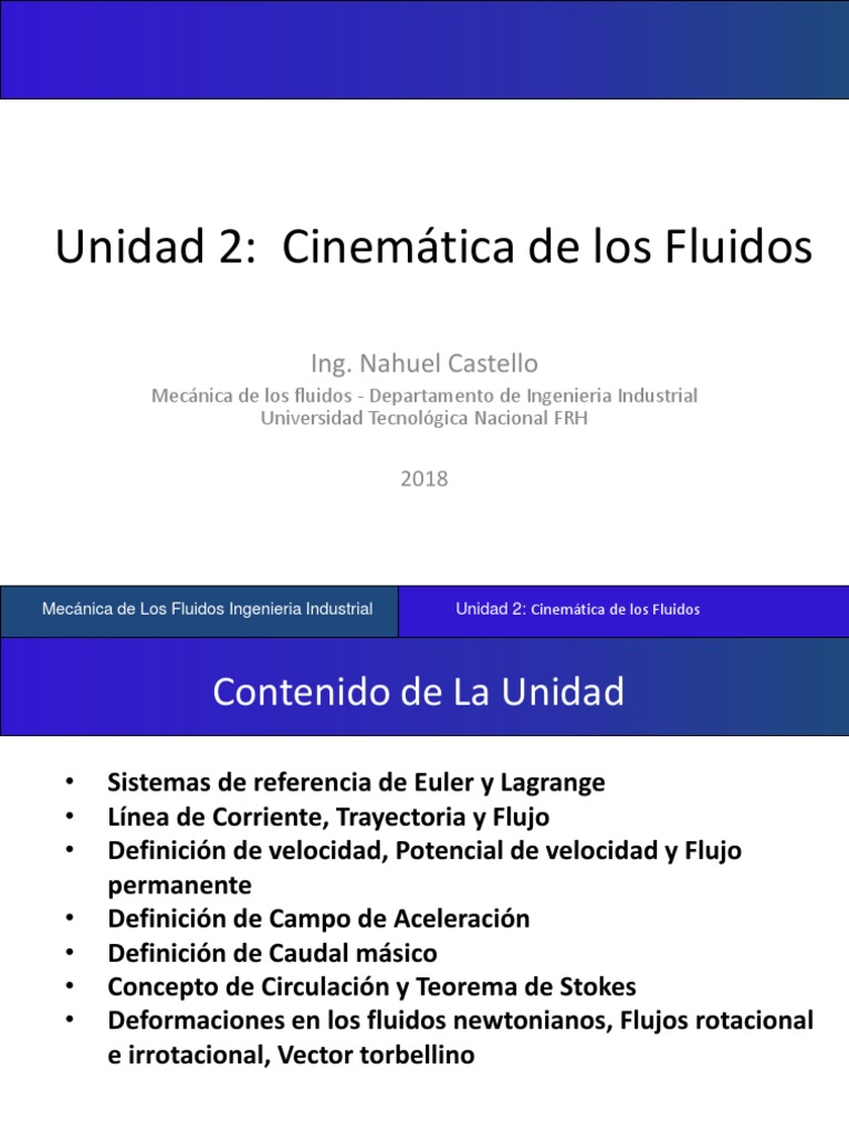 Unidad 2 Cinematica de Los Fluidos | PDF | Mecánica de fluidos | Cinemática