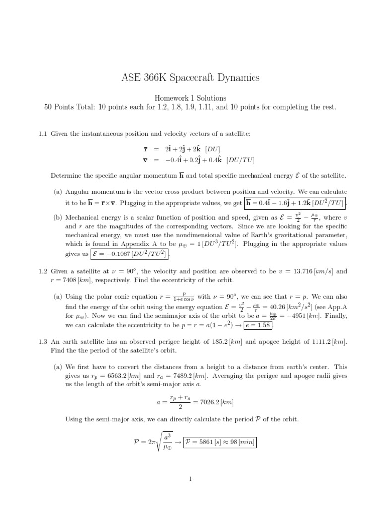 Astrodynamics Homework Solutions | PDF | Orbit | Scientific Phenomena