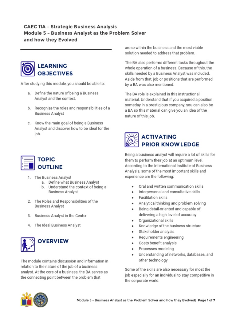 Module 5 Business Analyst As The Problem Solver and How They Evolved ...