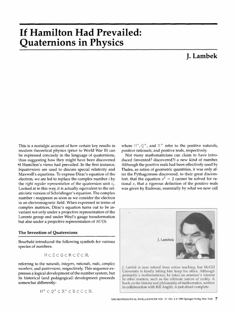 If Hamilton Had Prevailed Quaternions in Physics | PDF | Numbers ...