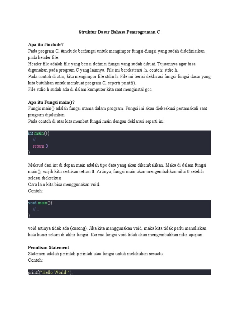 Struktur Dasar Bahasa Pemrograman C | PDF