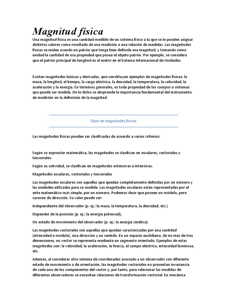 Magnitudes Físicas y su Clasificación | PDF | Cantidad | Metrología