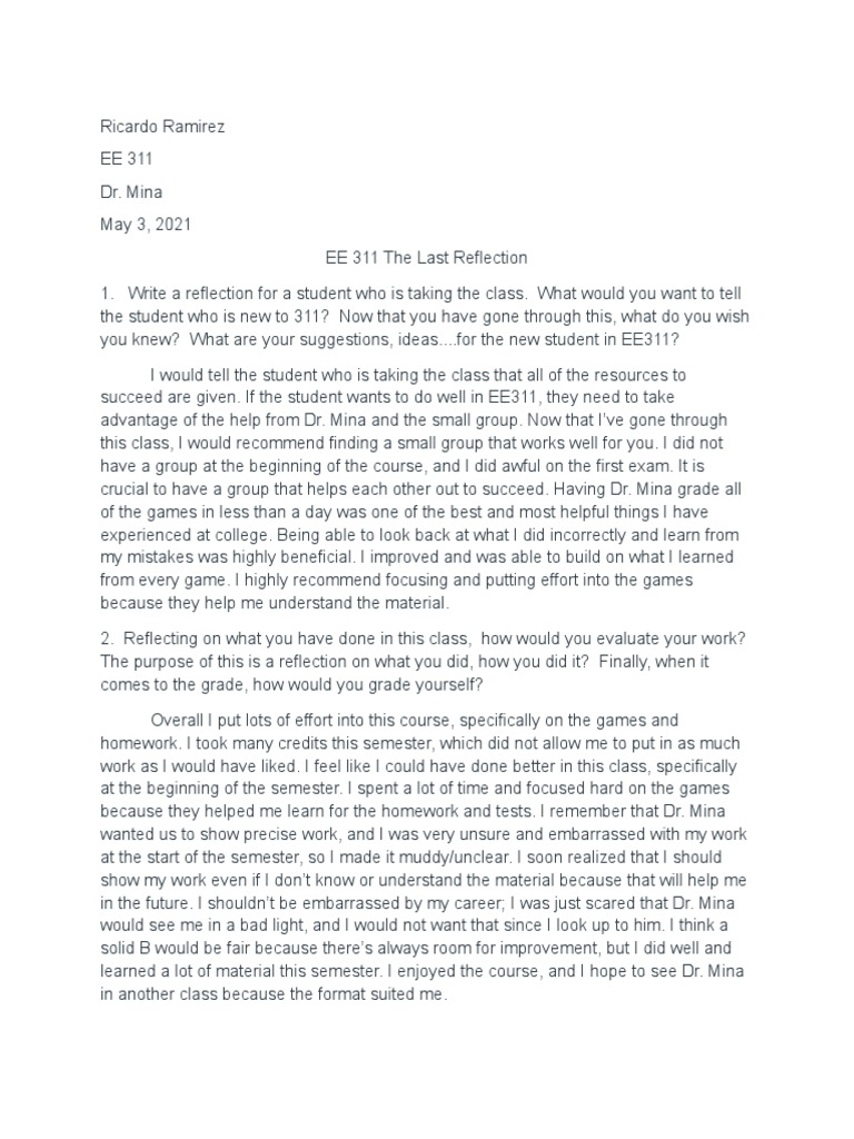 Ee311 The Last Reflection Ricardo | PDF | Cognition