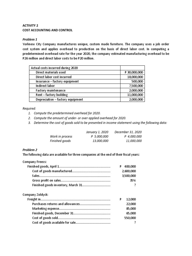 Chapter 3 Activity | PDF | Cost Of Goods Sold | Cost