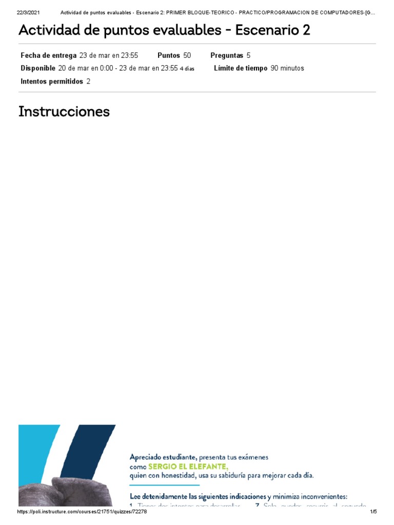 Programacion de Computadores Examen Escenario 2 | PDF