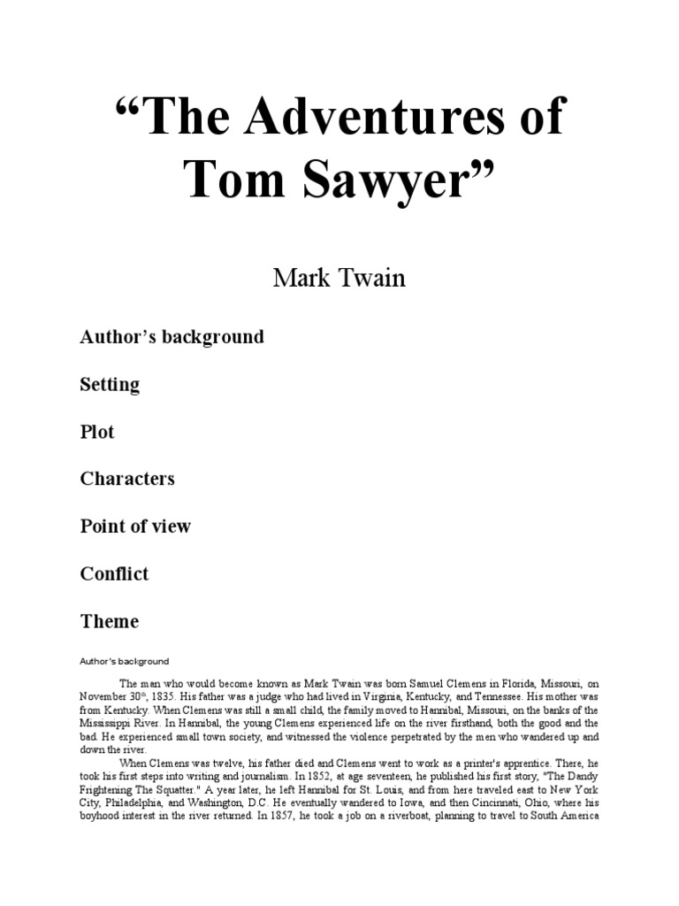 "The Adventures of Tom Sawyer": Mark Twain | PDF | The Adventures Of ...