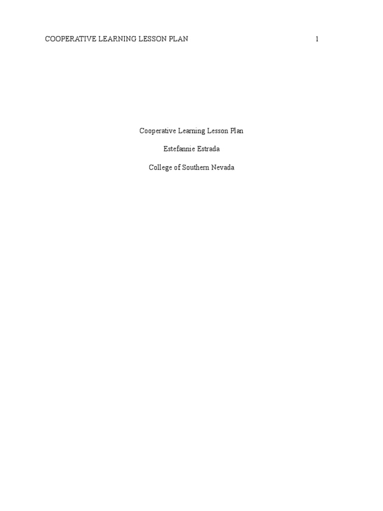 Cooperative Learning Lesson Plan | PDF | Lesson Plan | Teachers
