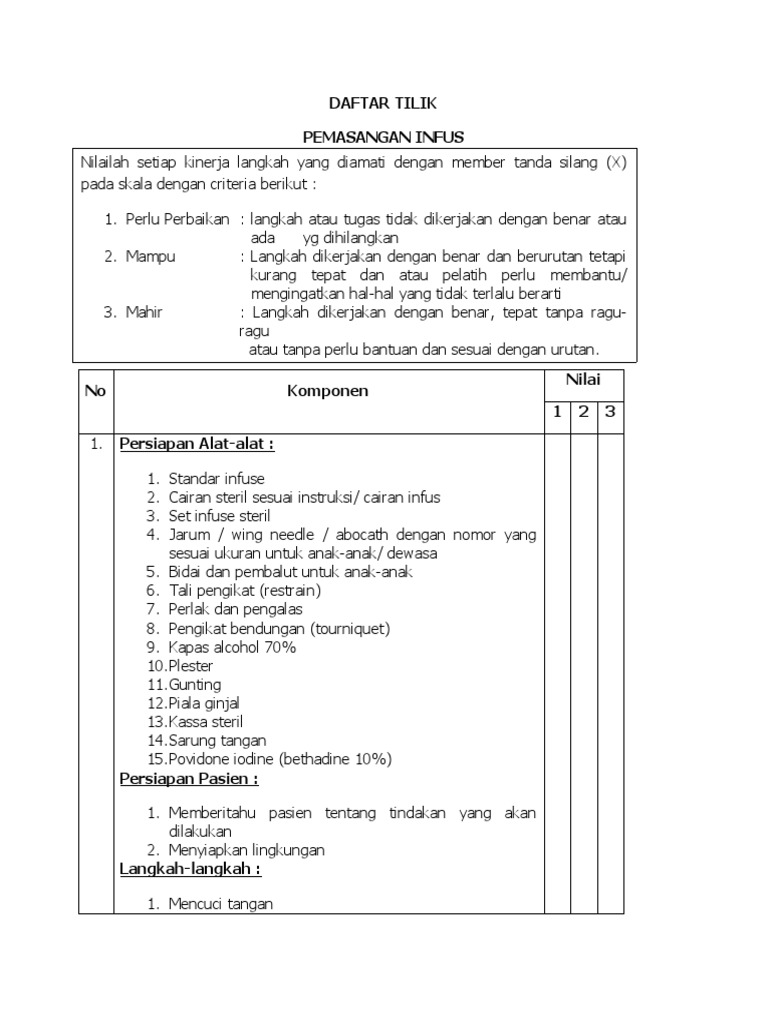 DAFTAR TILIK Infus, Kateter, NGT | PDF | Sains & Matematika | Kesehatan Holistik
