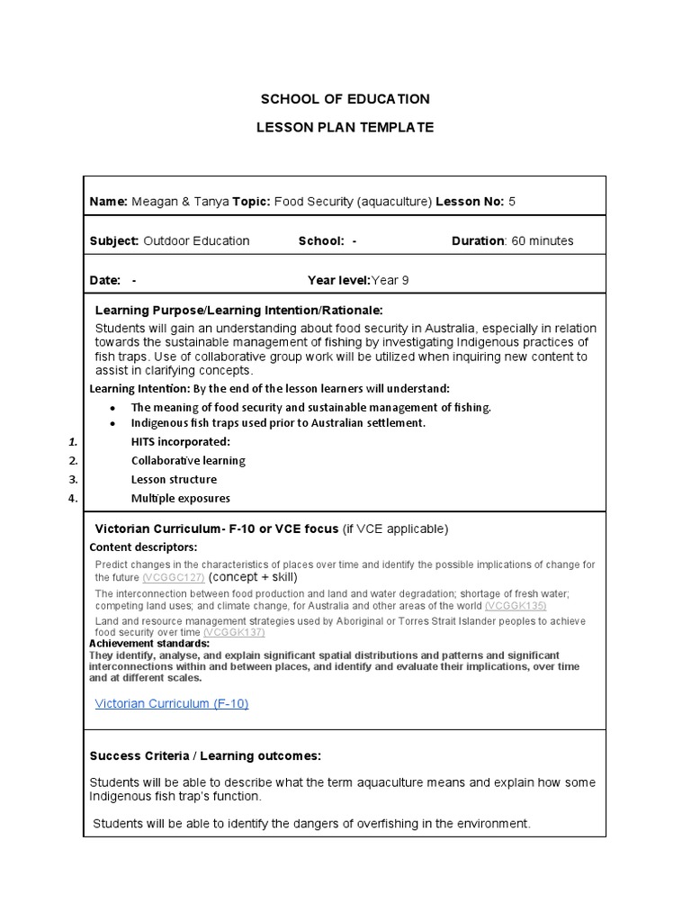 School of Education Lesson Plan Template: Victorian Curriculum (F-10 ...