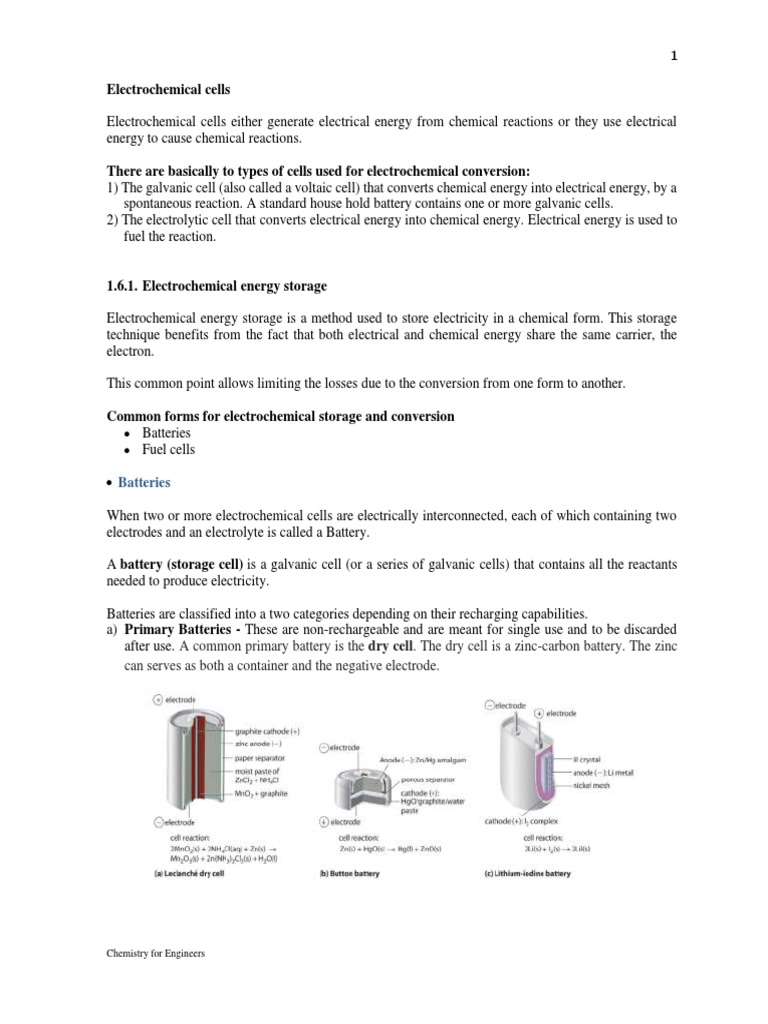 Electrochemical Cells: Batteries | PDF | Rechargeable Battery ...