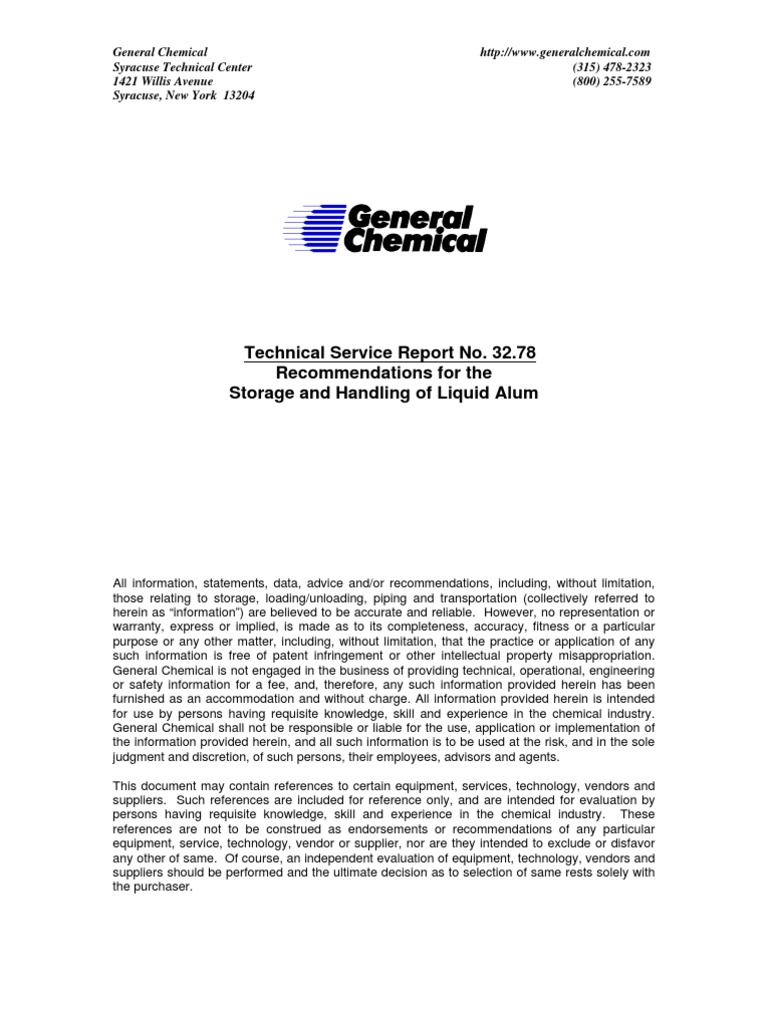 Liquid Alum Storage Recommendations | PDF | Pipe (Fluid Conveyance) | Valve
