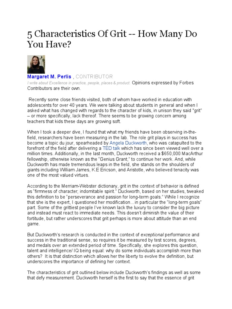 5 Characteristics of Grit | PDF | Grit (Personality Trait ...