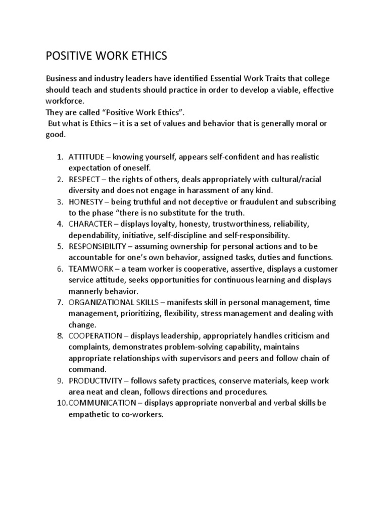 Positive Work Ethics | PDF