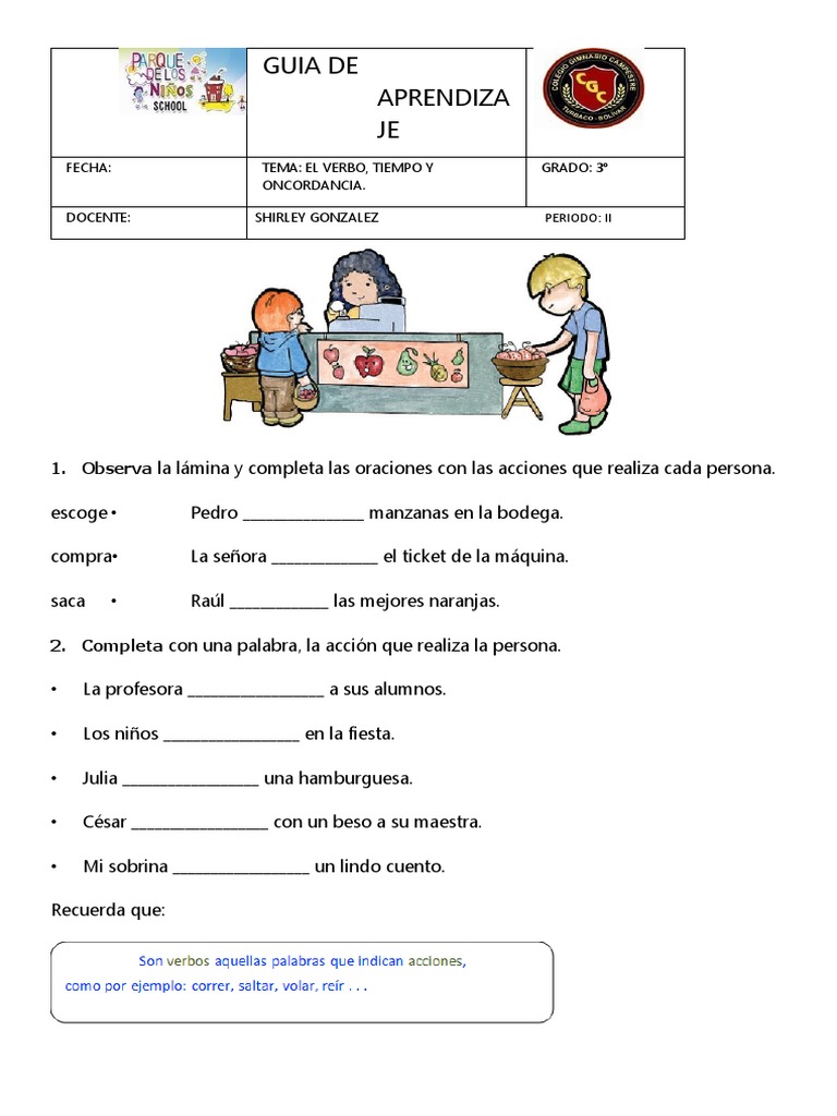 Ejercicios de Verbos para Tercer Grado | PDF | Sintaxis