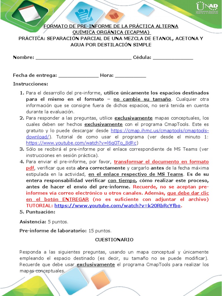 Formato de Pre-Informe de Laboratorio - Química Orgánica | PDF | Destilación | Química