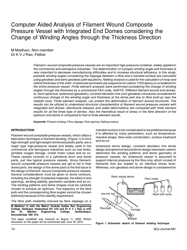 Computer Aided Analysis of Filament Wound Composite Pressure Vessel ...