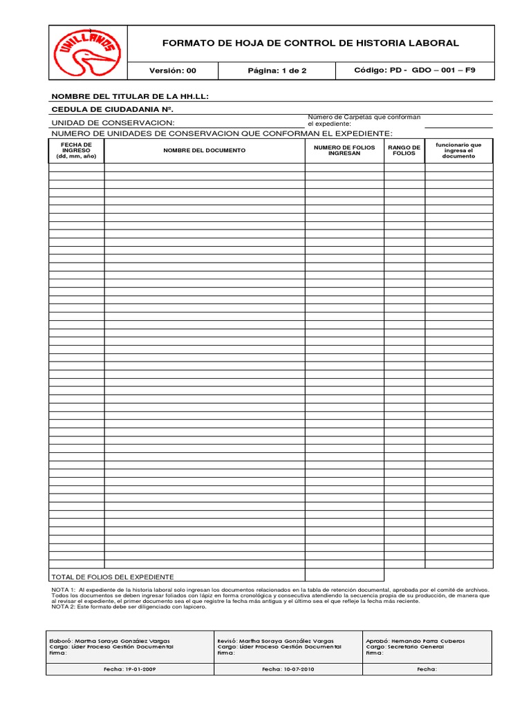 Formato Hoja de Control | PDF