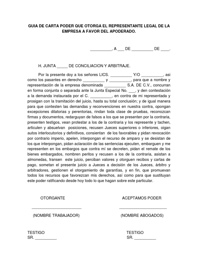 Guia de Carta Poder - Representante Legal de La Empresa | PDF