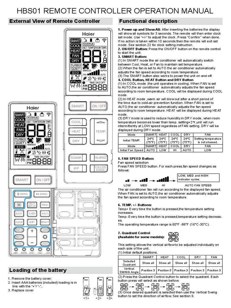 Haier Controller HBS01 Manual | PDF | Air Conditioning | Machines