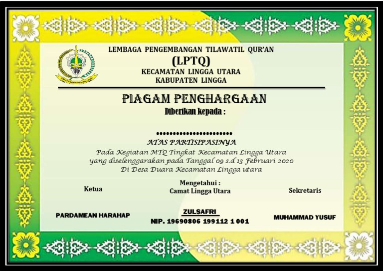 Piagam MTQ | PDF