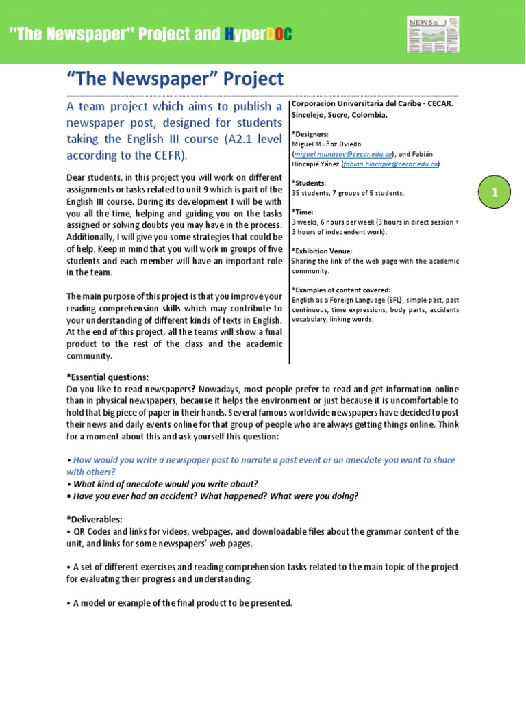 The Newspaper - Project and HyperDoc | PDF | Reading Comprehension ...