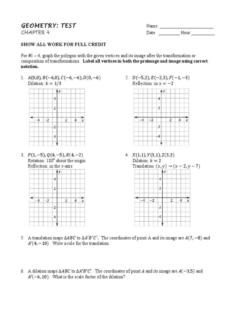 Geometry Test - Chapter 4 Version B | PDF | Cartesian Coordinate System ...