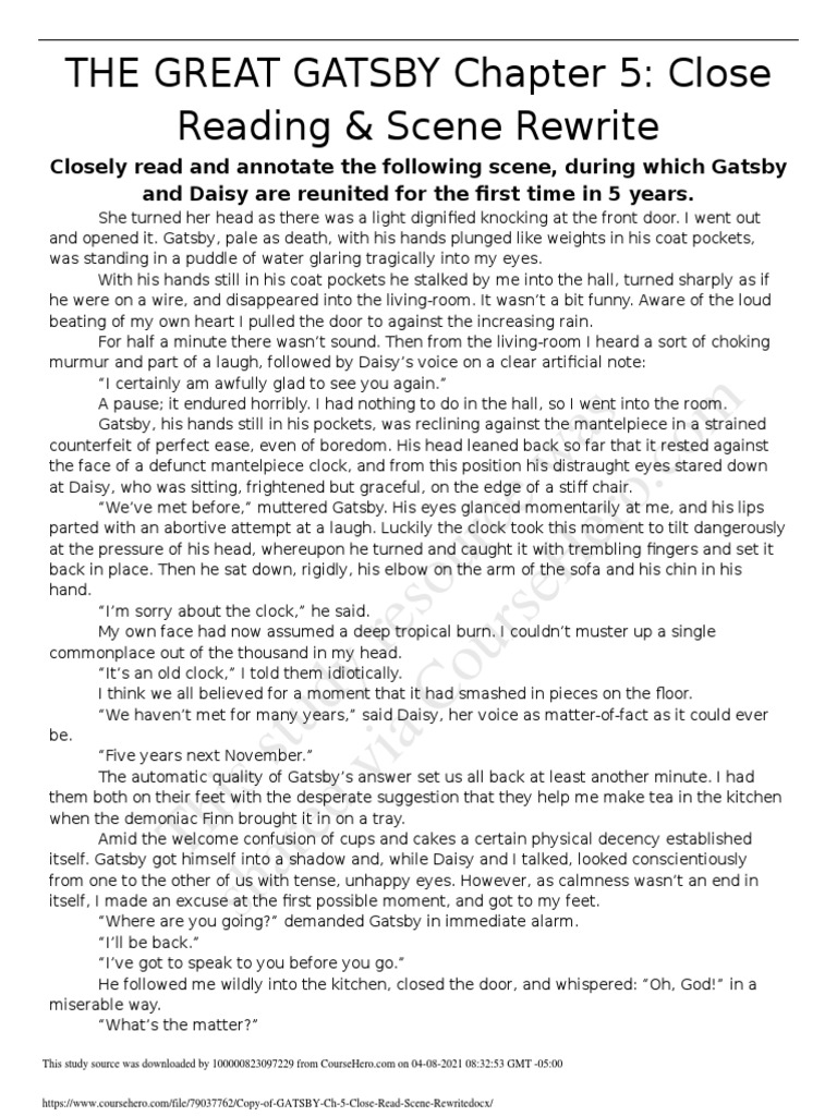 GATSBY Ch. 5 Close Read Scene Rewrite | PDF | The Great Gatsby