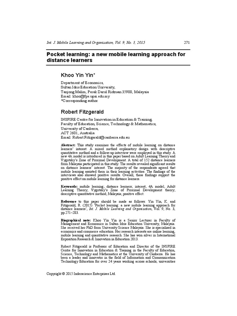 Pocket Learning: A New Mobile Learning Approach For Distance Learners ...