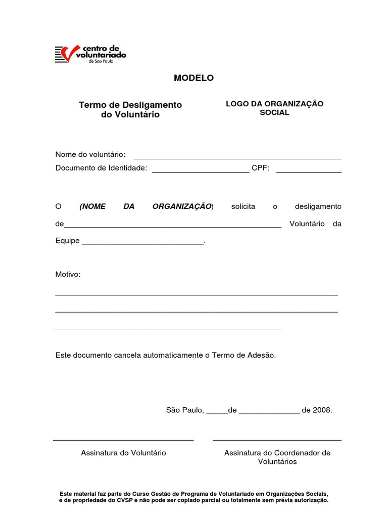 Modelo De Termo De Desligamento