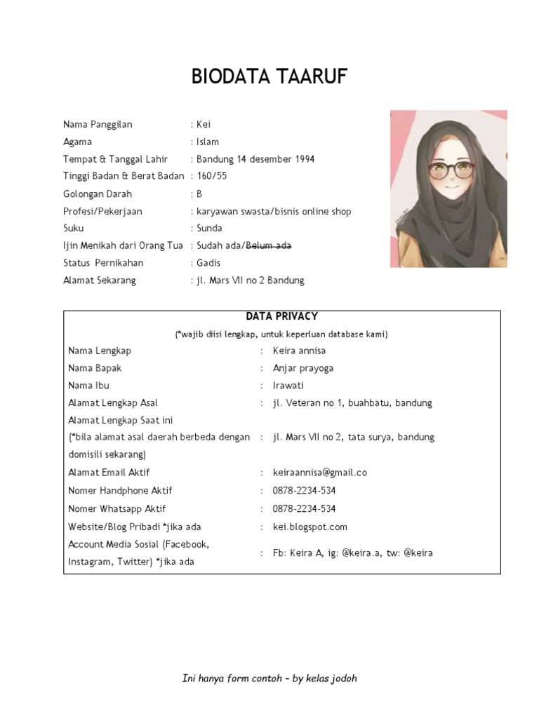 Contoh CV Taaruf Akhwat untuk Nikah | PDF
