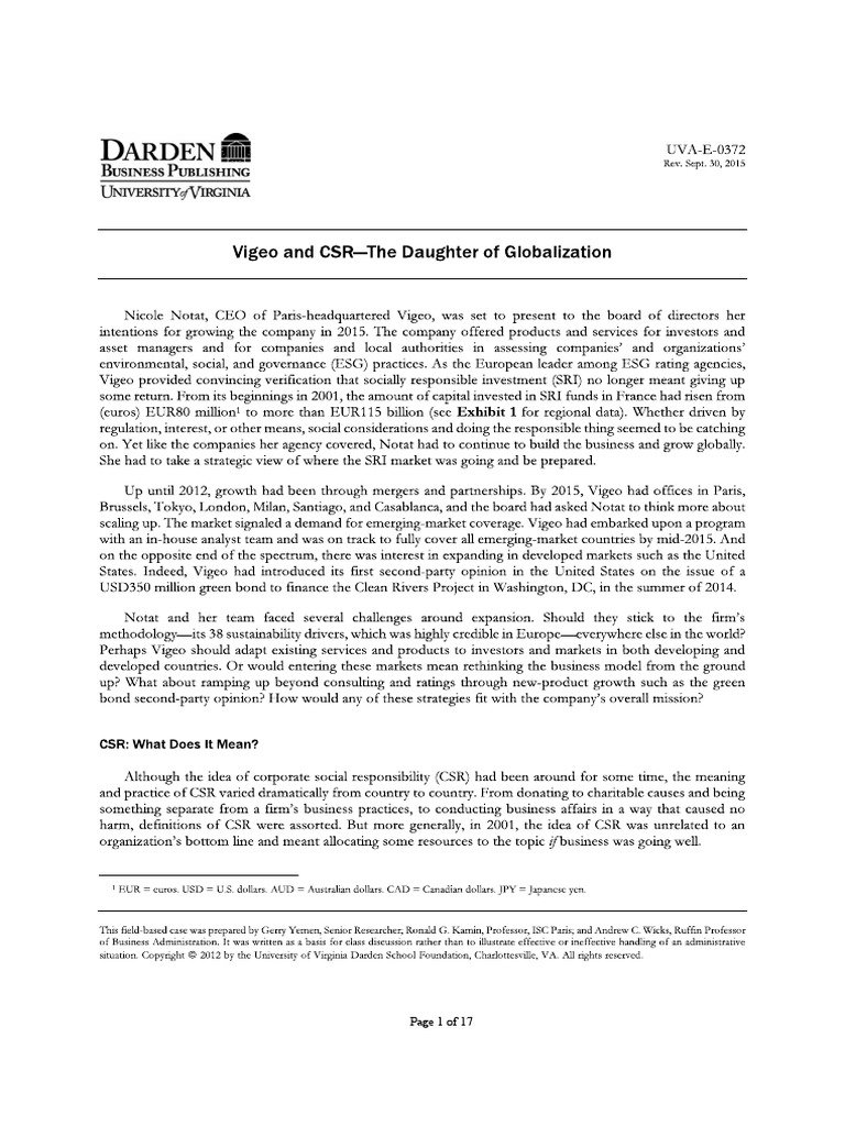 Vigeo and CSR-The Daughter of Globalization | PDF