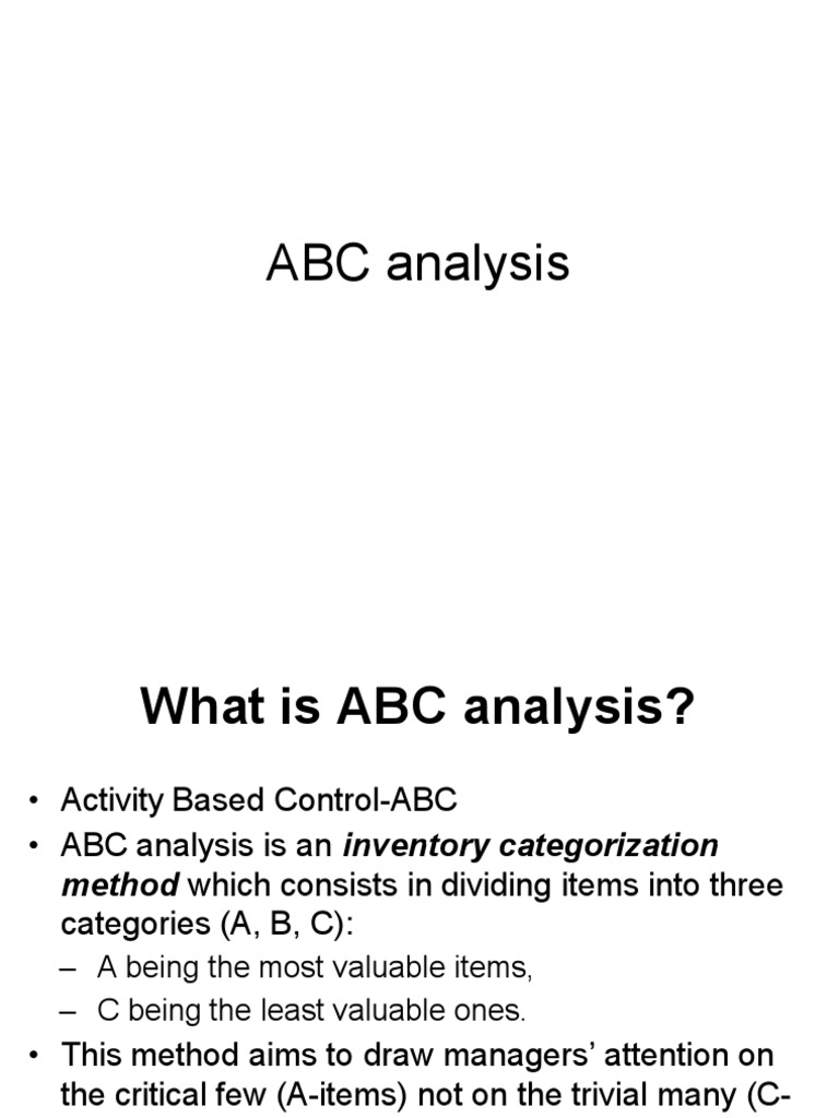Abc Analysis | PDF | Inventory | Business Economics