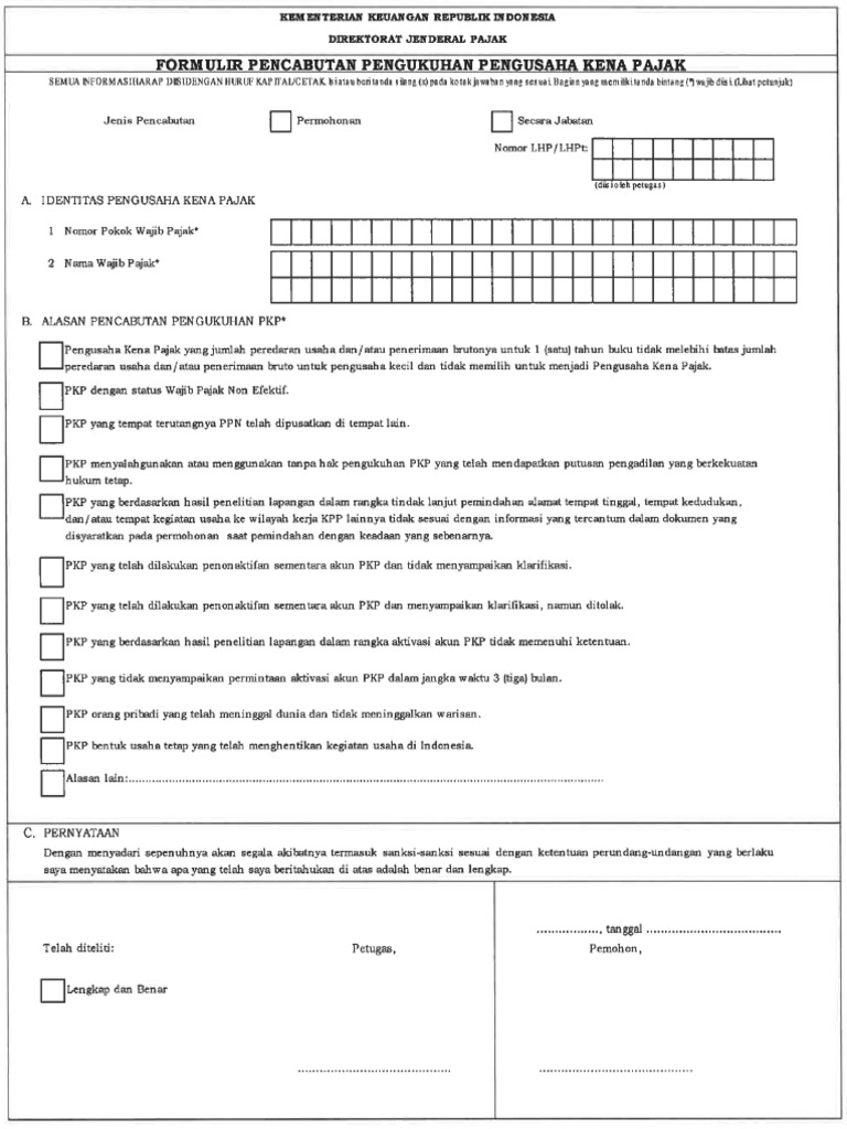 Form Pencabutan Pengukuhan PKP | PDF