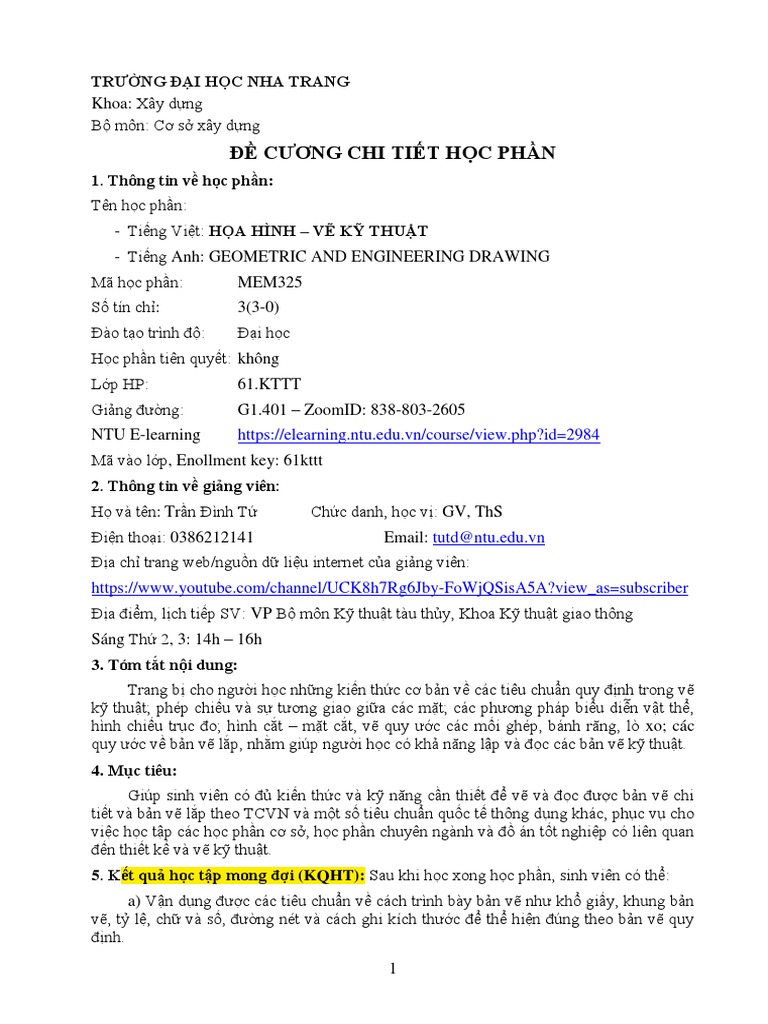 DCCTHP Họa Hình - Vẽ Kỹ Thuật - 3DVHT-61 KTTT- Cap Nhat Zoom | PDF