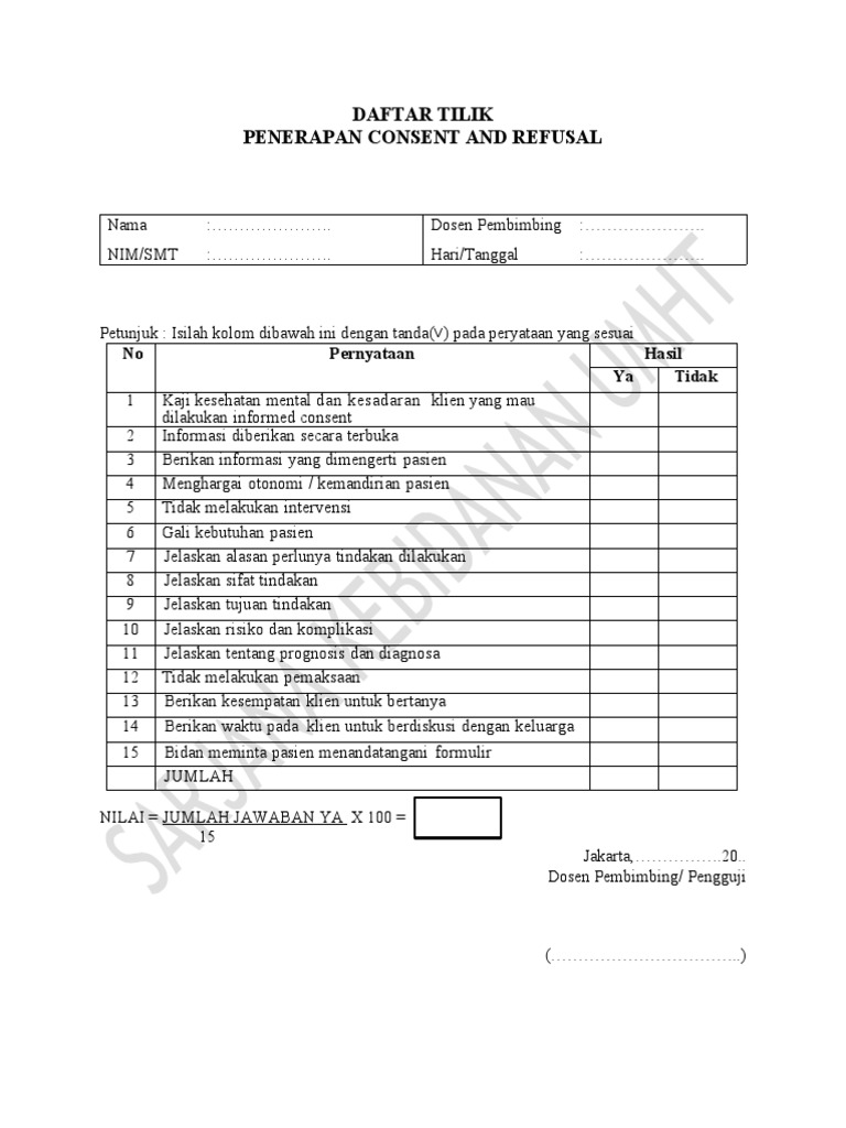 Contoh Daftar Tilik Informed Consent | PDF