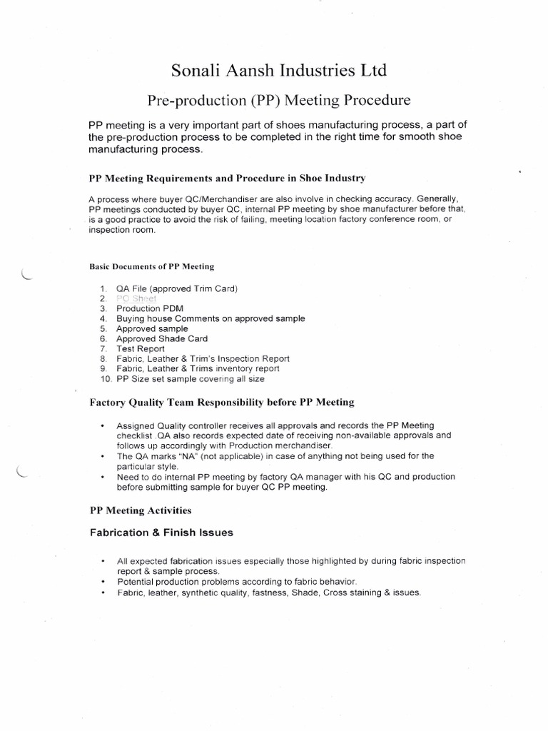 TFA-6 Pre-Production (PP) Meeting Procedure | PDF | Clothing | Business