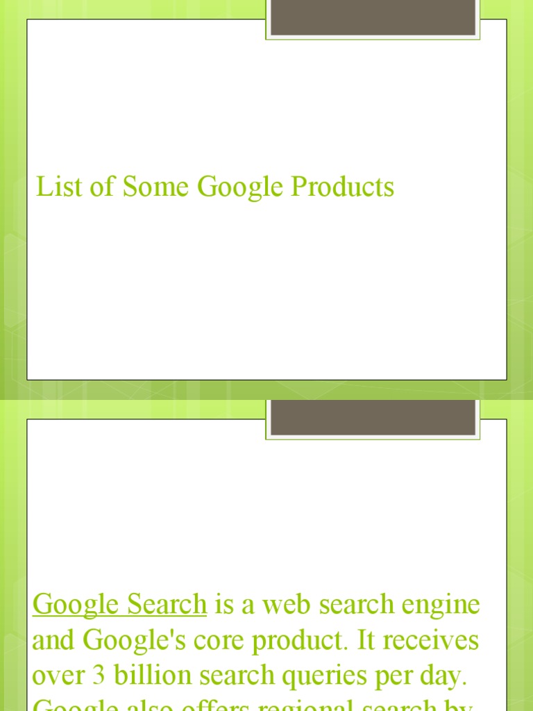 Comprehensive List of Google Products | PDF | Gmail | Internet Search