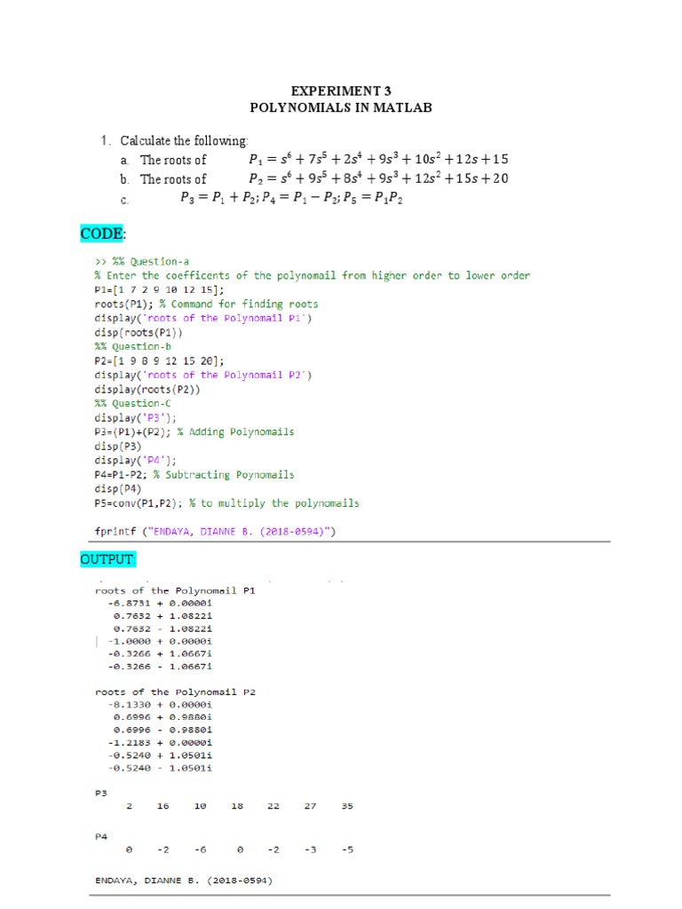 Code:: 1. Calculate The Following: A. The Roots of B. The Roots of C | PDF