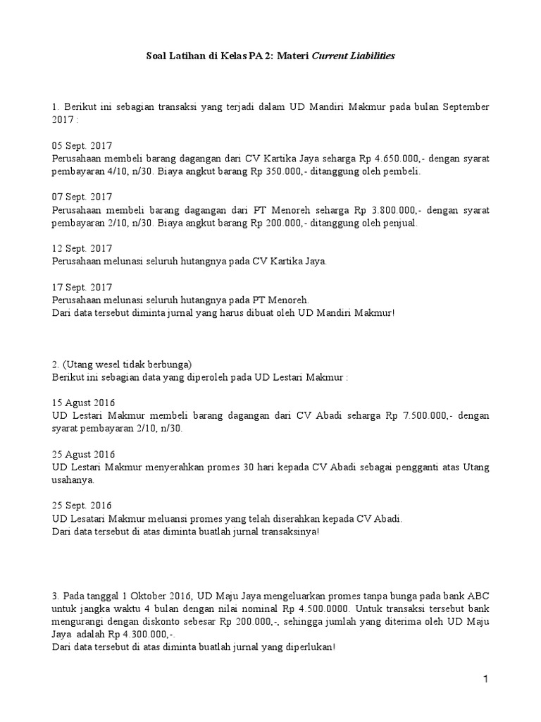 Soal Di Kelas PA2 | PDF