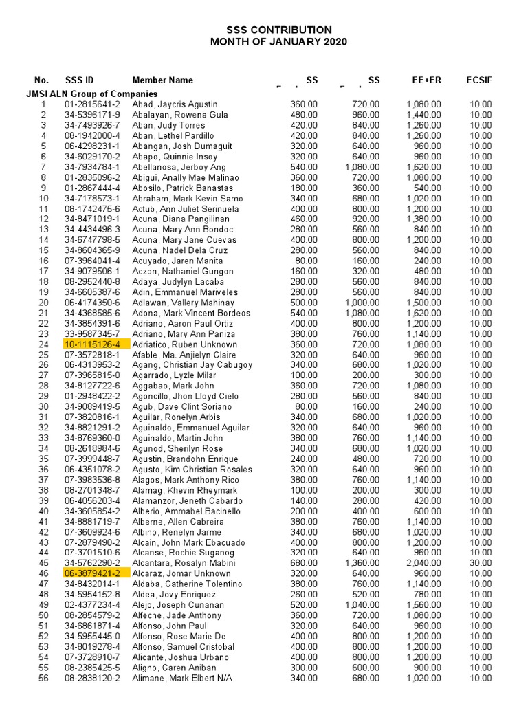 SSS Contribution Report 2020 ALN v2 | PDF