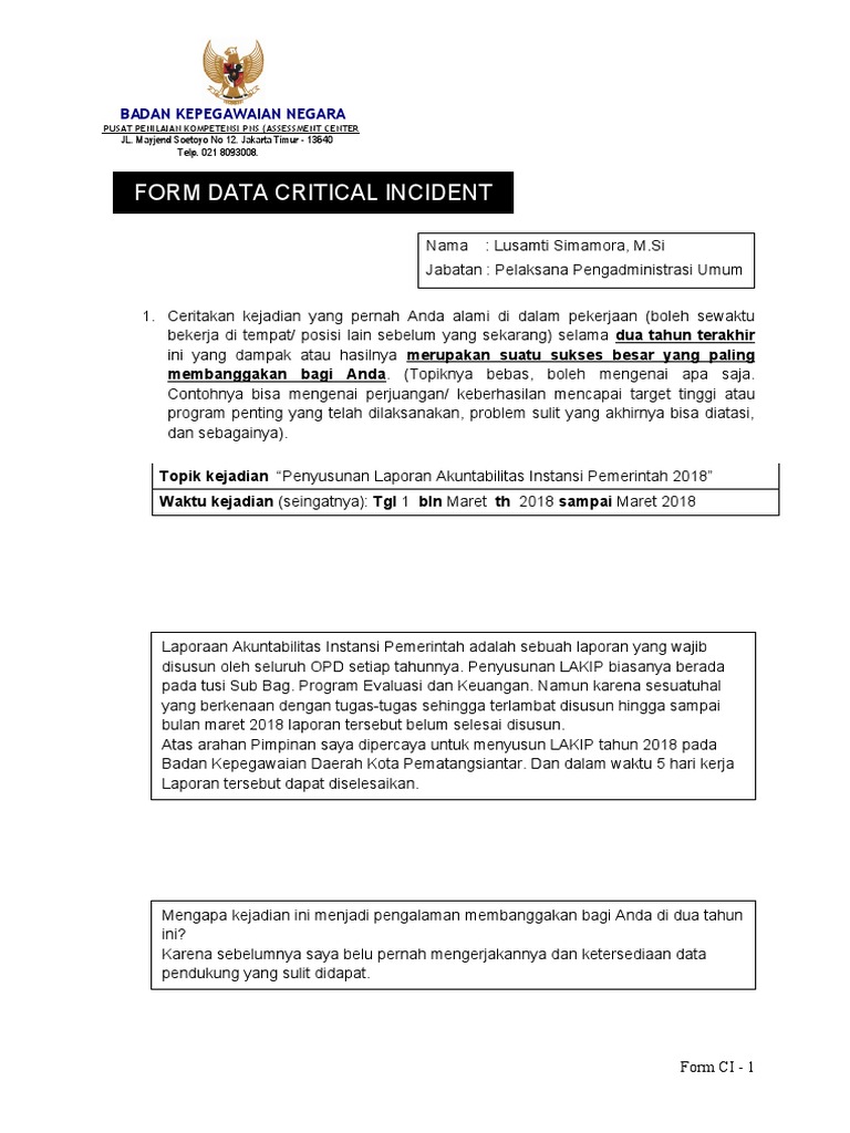 Form Critical Incident | PDF