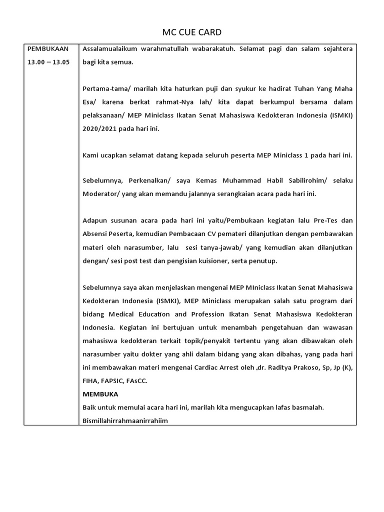 Cue Card Moderator MEP Miniclass 2021 | PDF | Sains & Matematika