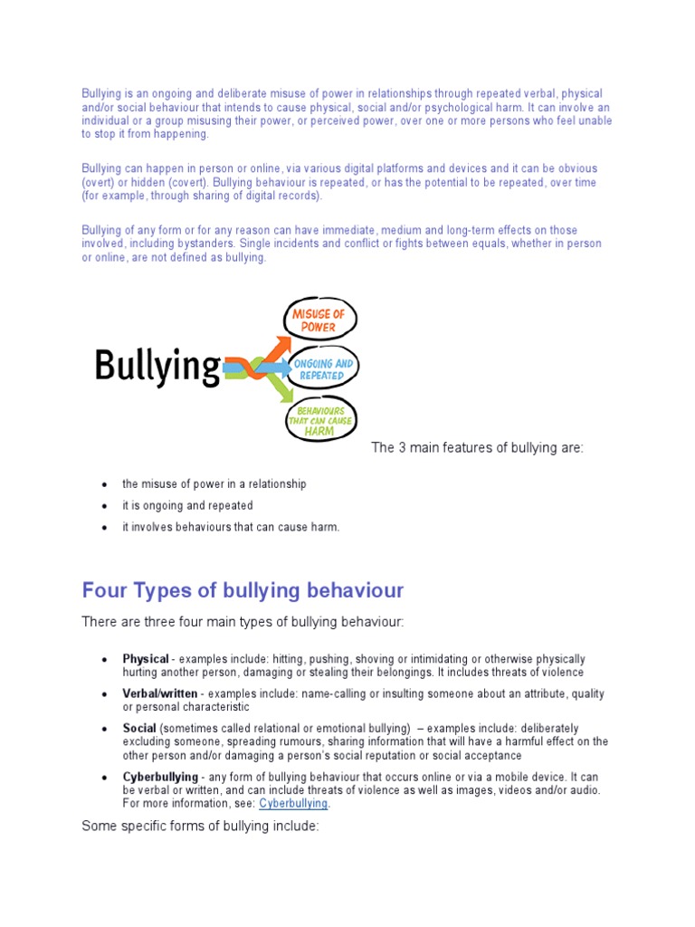 Bullying Is An Ongoing and Deliberate Misuse of Power in Relationships ...