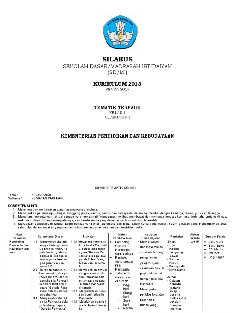 Silabus Kelas 1 Tema 3 | PDF