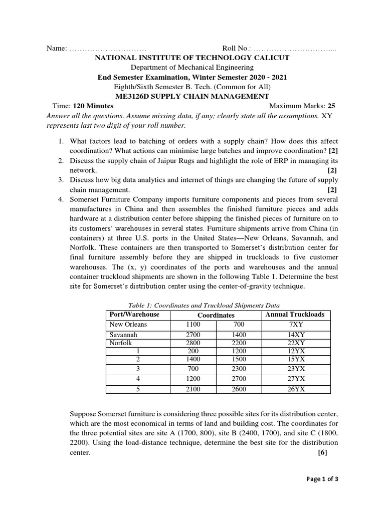 SCM End Sem QP | PDF | Japanese Yen | Supply Chain Management