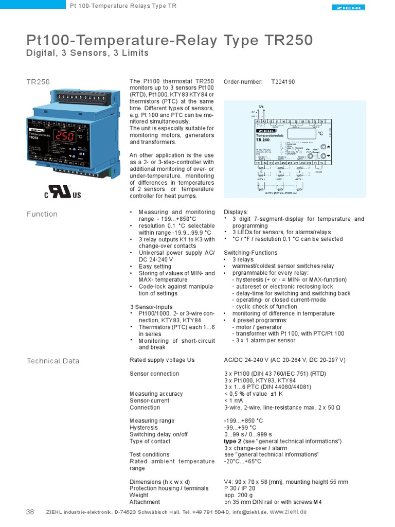 Pt100-Temperature-Relay Type TR250: Digital, 3 Sensors, 3 Limits | PDF ...